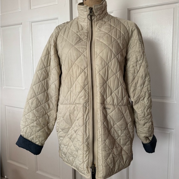 Barbour | Jackets & Coats | Quilted Beige Jacket With Navy Accents ...